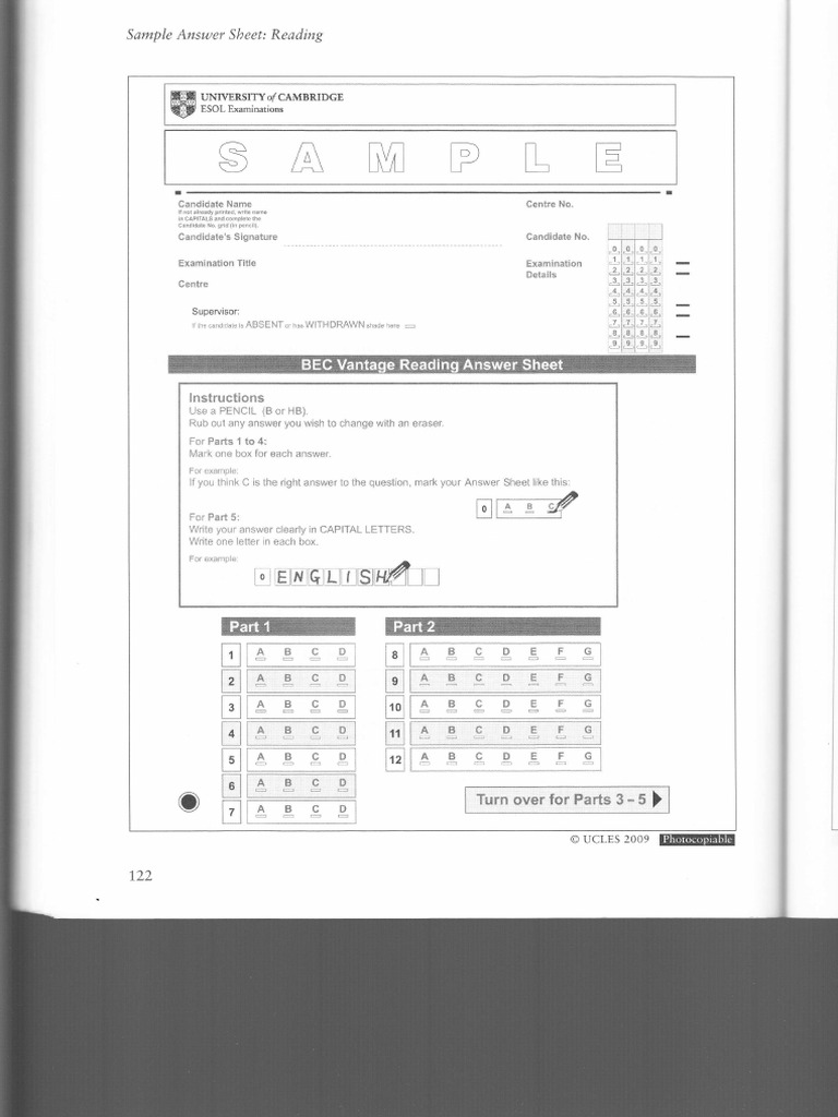 Answer sheets vantage | PDF