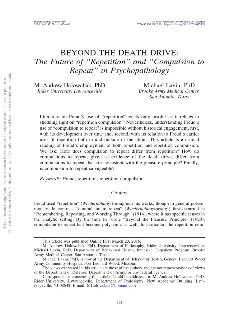 2015 - Beyond The Death Drive - The Future of Repetition and Compulsion ...