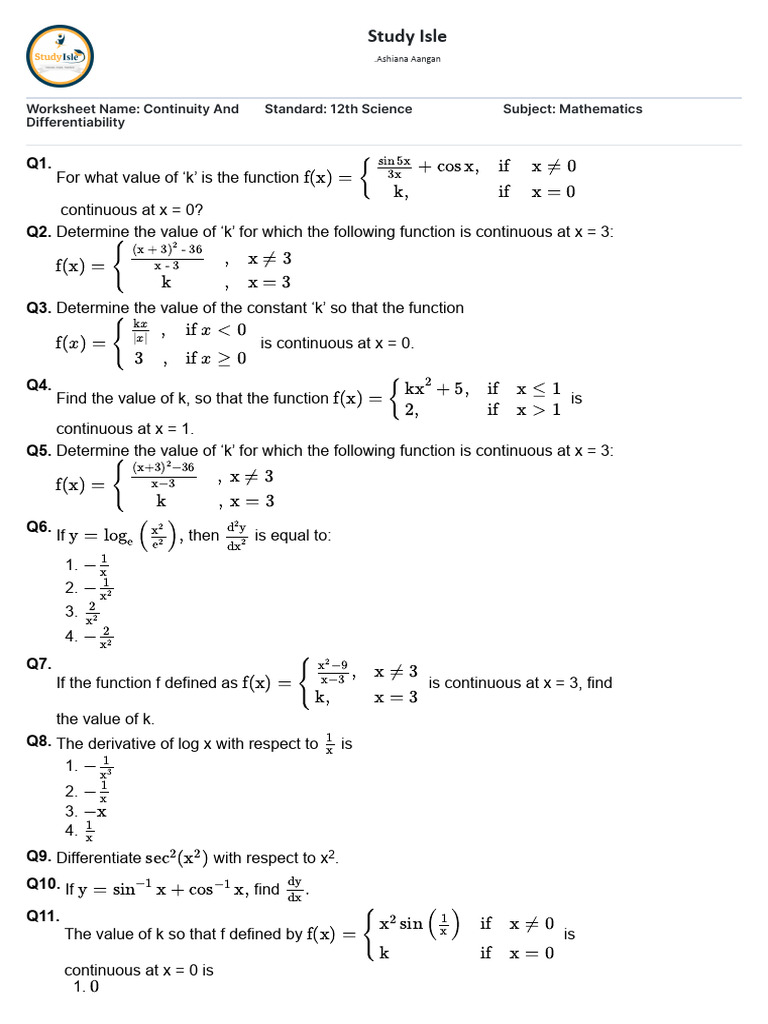 5.continuity and Differentiability | PDF