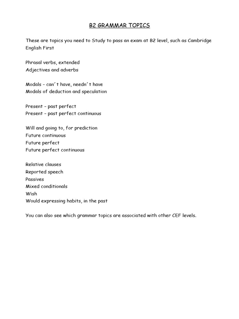 b2 Grammar Topics | PDF