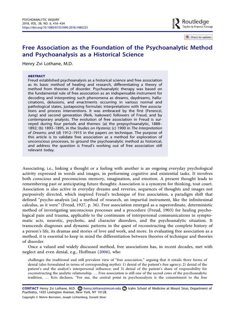 2018 - Free Association As The Foundation of The Psychoanalytic Method ...