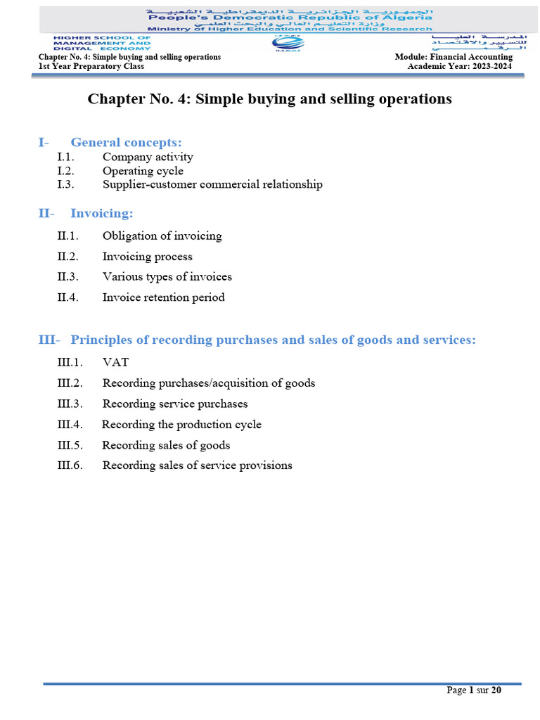 04 Chapter No. 4 Simple Buying and Selling Operations PART 1 2023.2024 | PDF