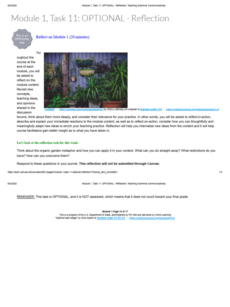 Module 1, Task 11 - OPTIONAL - Reflection - Teaching Grammar Communicatively | PDF