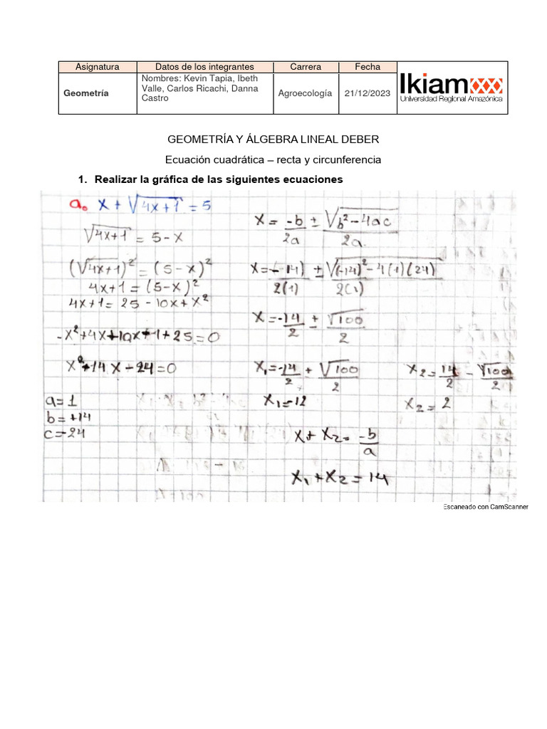 GEOMETRÍA Y ÁLGEBRA LINEAL DEBER ecuacion de la recta (2) | PDF