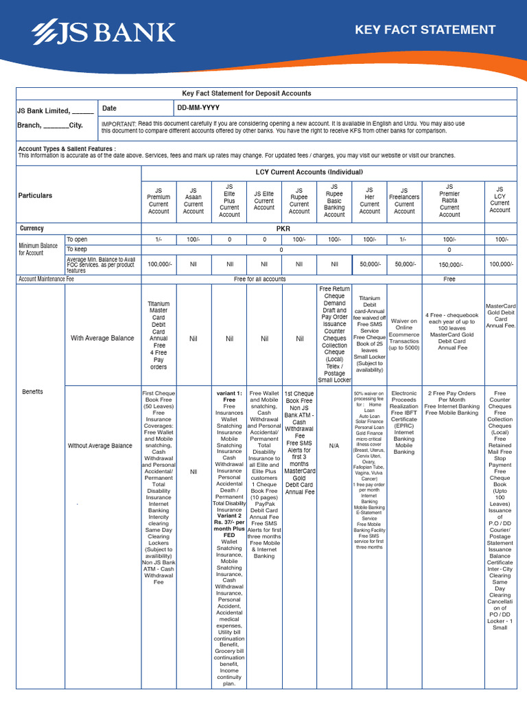Deposit Accounts GCo Key Fact Statement English | Download Free PDF ...