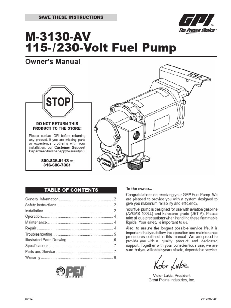 GPI M3130-AV-Owners-Manual | Download Free PDF | Pump | Electrical Wiring