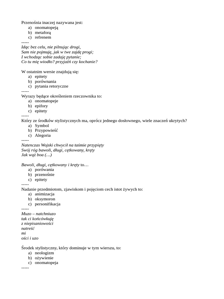 Polski Środki Stylistyczne | PDF
