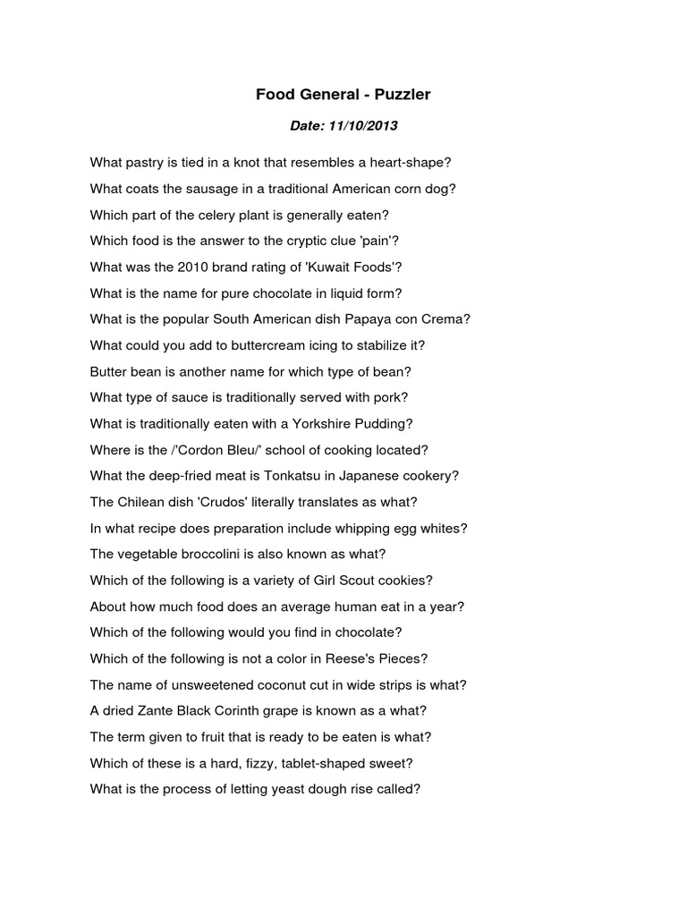 Food Trivia and Culinary Questions | PDF | Wellness | Lifestyle