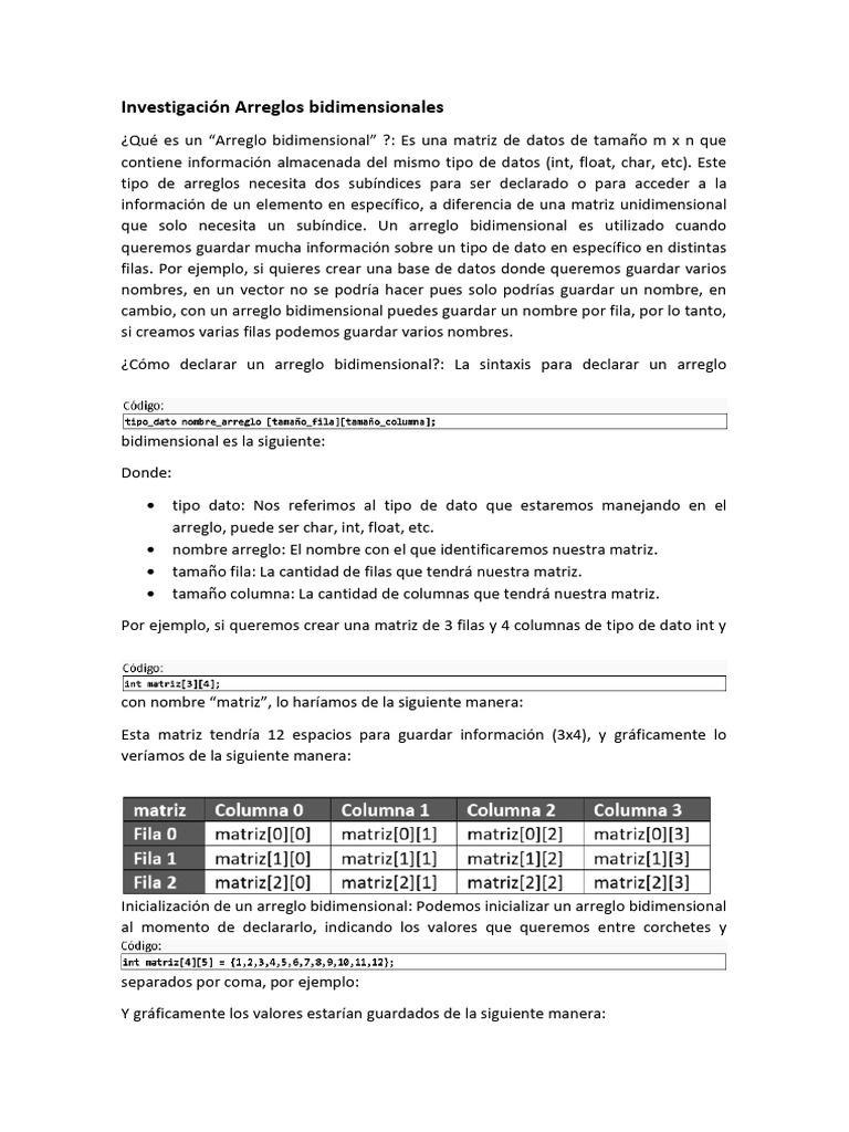 Guía sobre Arreglos Bidimensionales | PDF
