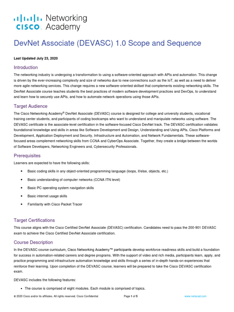 DEVASC v1 Scope and Sequence | PDF | Art | Computers