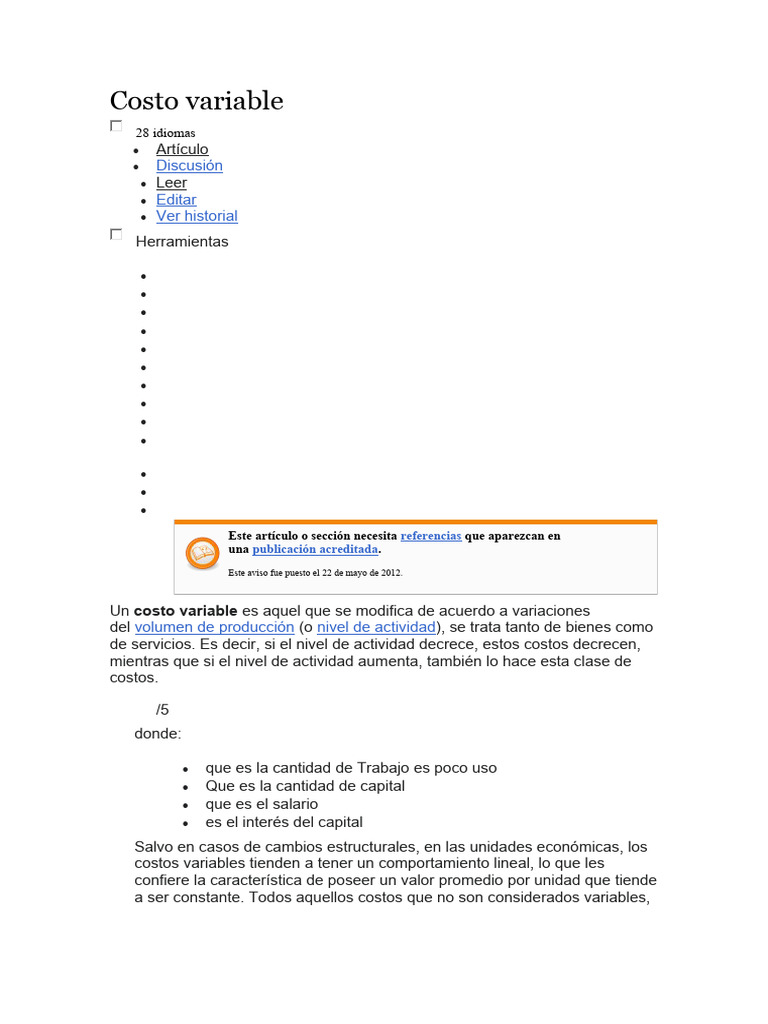 Costo Variable | PDF