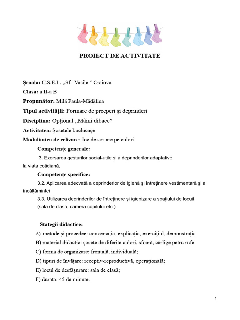 Plan de Lectie Invatamant Special Clasa A2-A Deficiente Grave | PDF