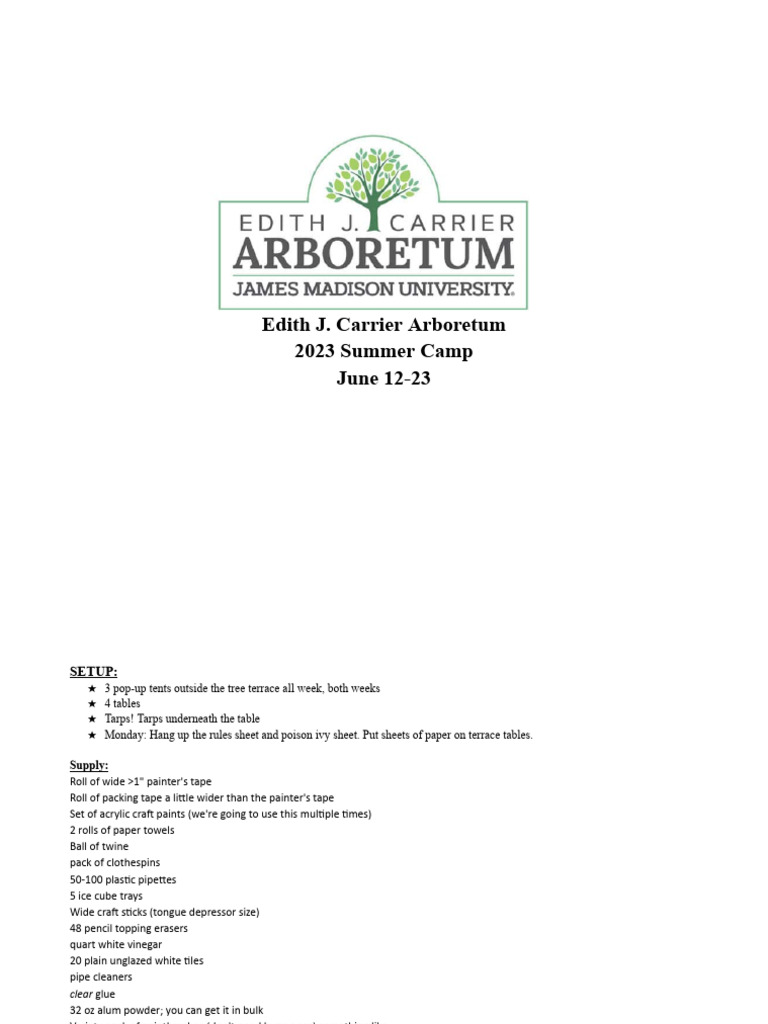 Arboretum Explorer Camp Planning 2023 | PDF