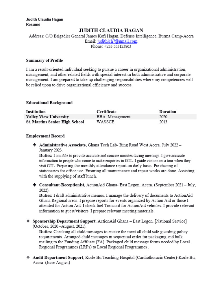 Judith Claudia Hagan-curriculum-Vitae | PDF