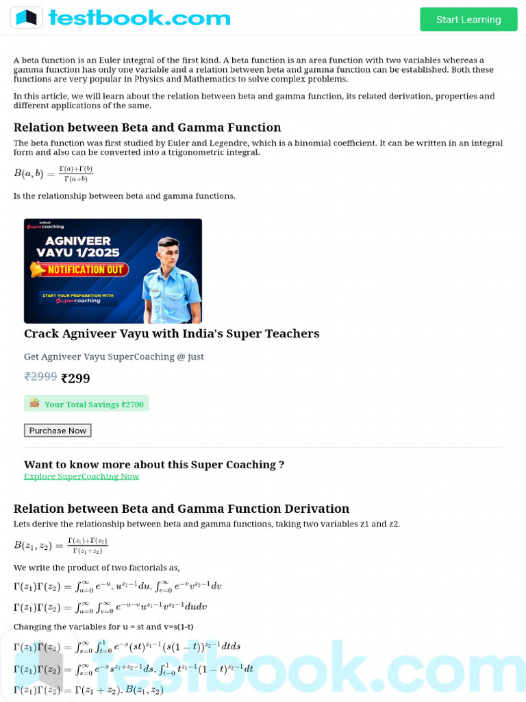 Relation Between Beta And Gamma Function Concept And Uses Pdf