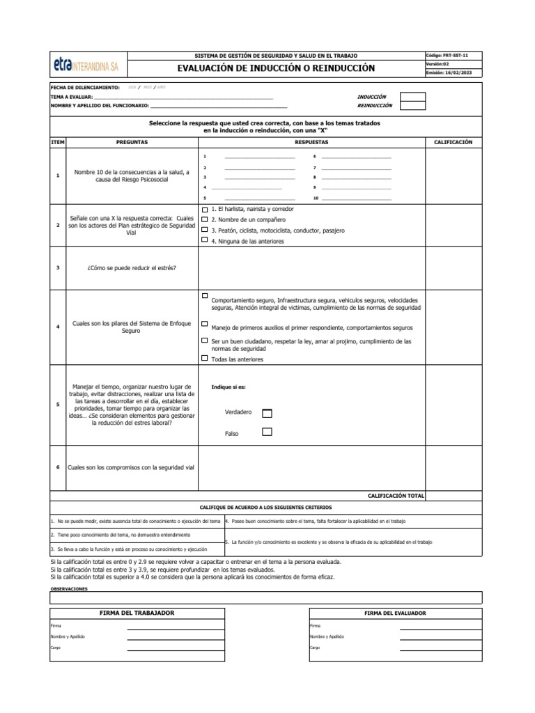 Sst-frt-11 Evaluación Inducción y Reinducción | PDF | Razonamiento inductivo