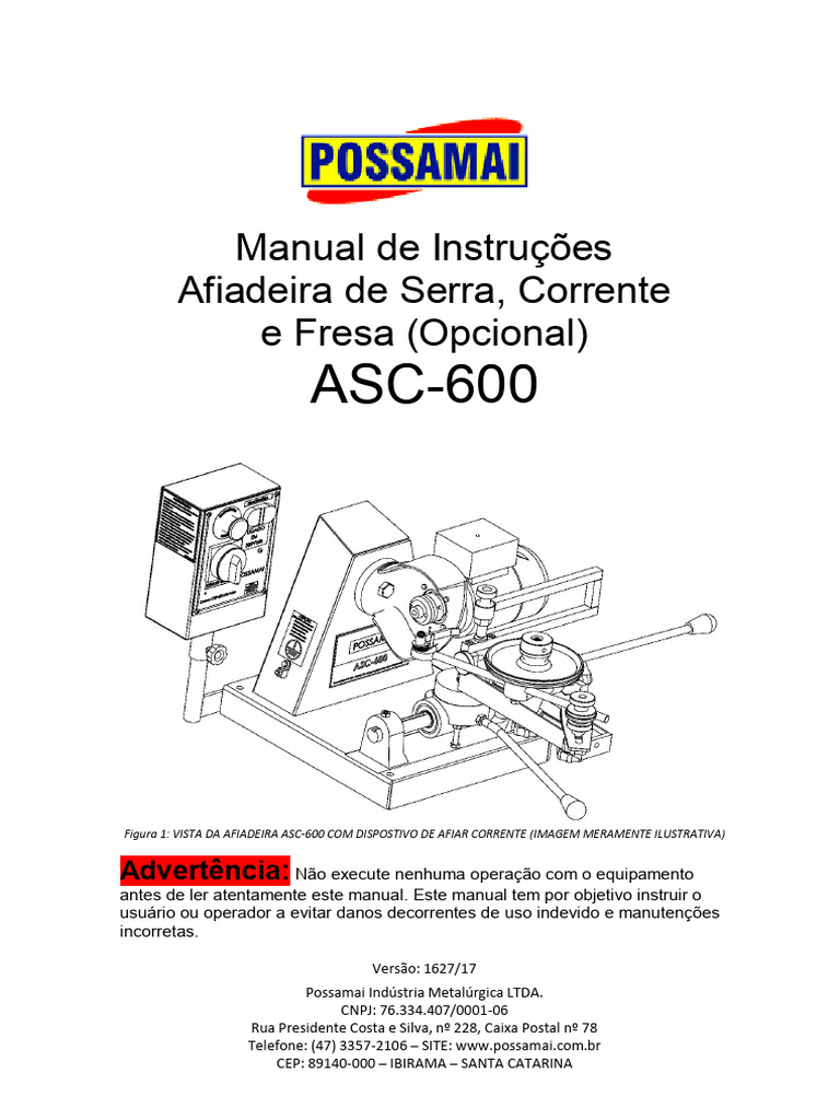 Manual de Instruções Afiadeira de Serra CIRCULAR- Possamai ASC-600 ...