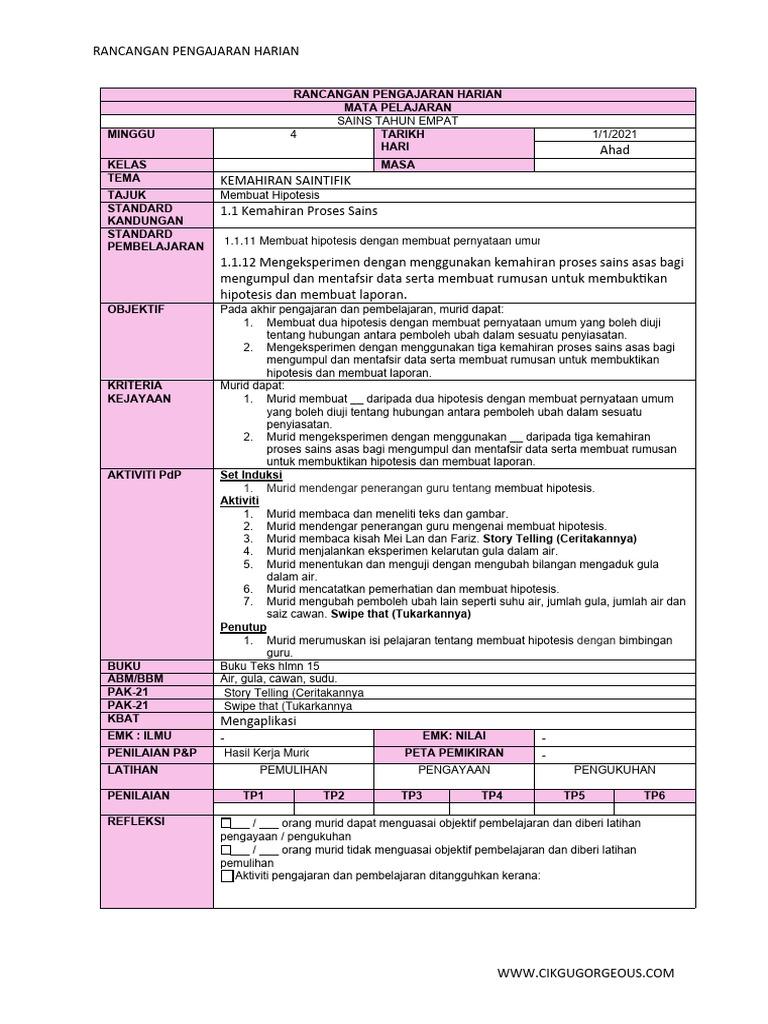 Rancangan Pengajaran Sains Tahun 4 | PDF | Karier & Perkembangan | Kesehatan Holistik
