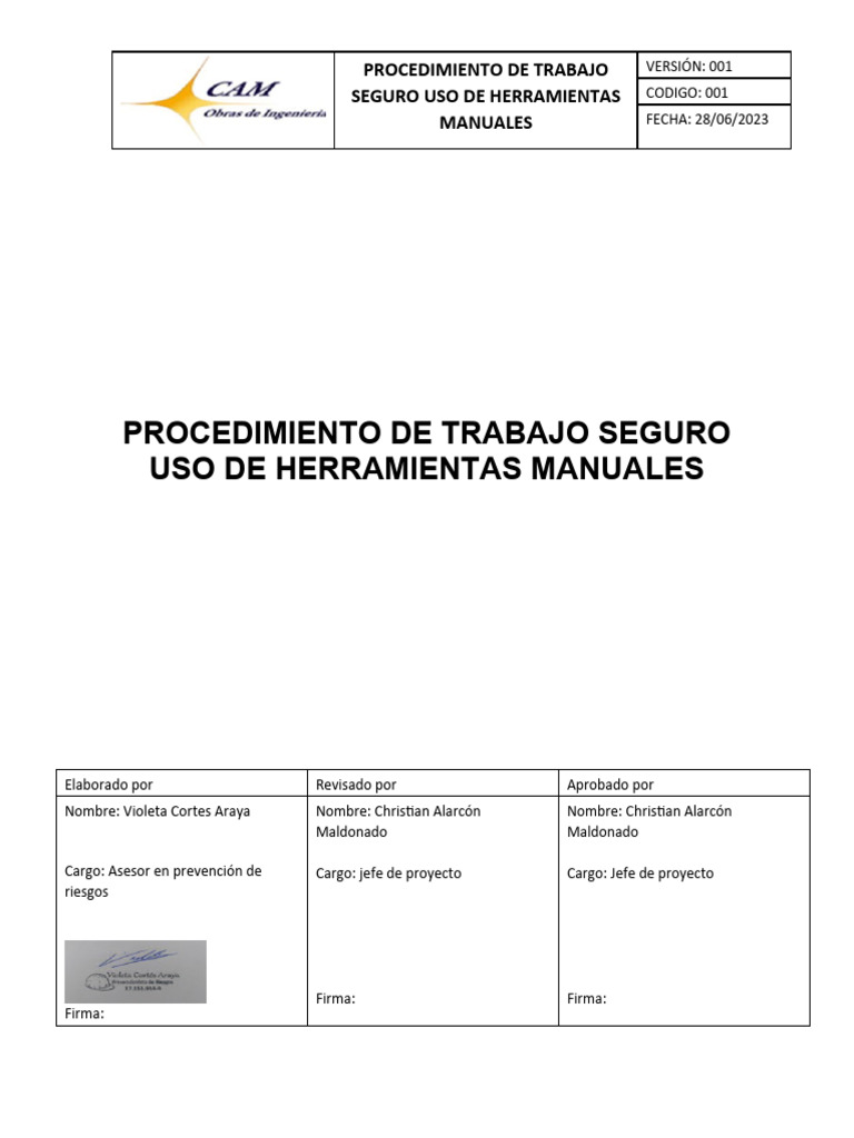 Procedimiento Herramientas Manuales | PDF | Tornillo | Remache
