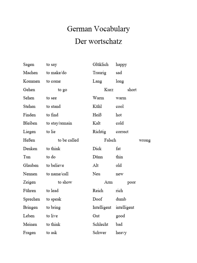 German Vocabulary | PDF