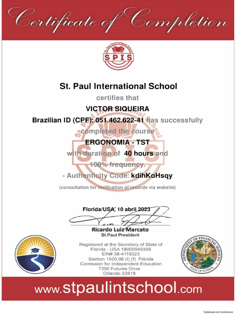 Ergonomia - TST - Certificado de Conclusão Internacional | PDF