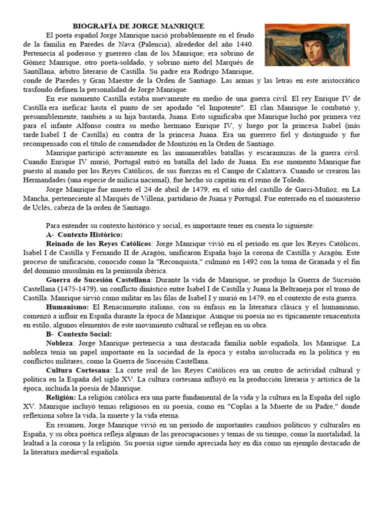 Biografía de Jorge Manrique | PDF | España