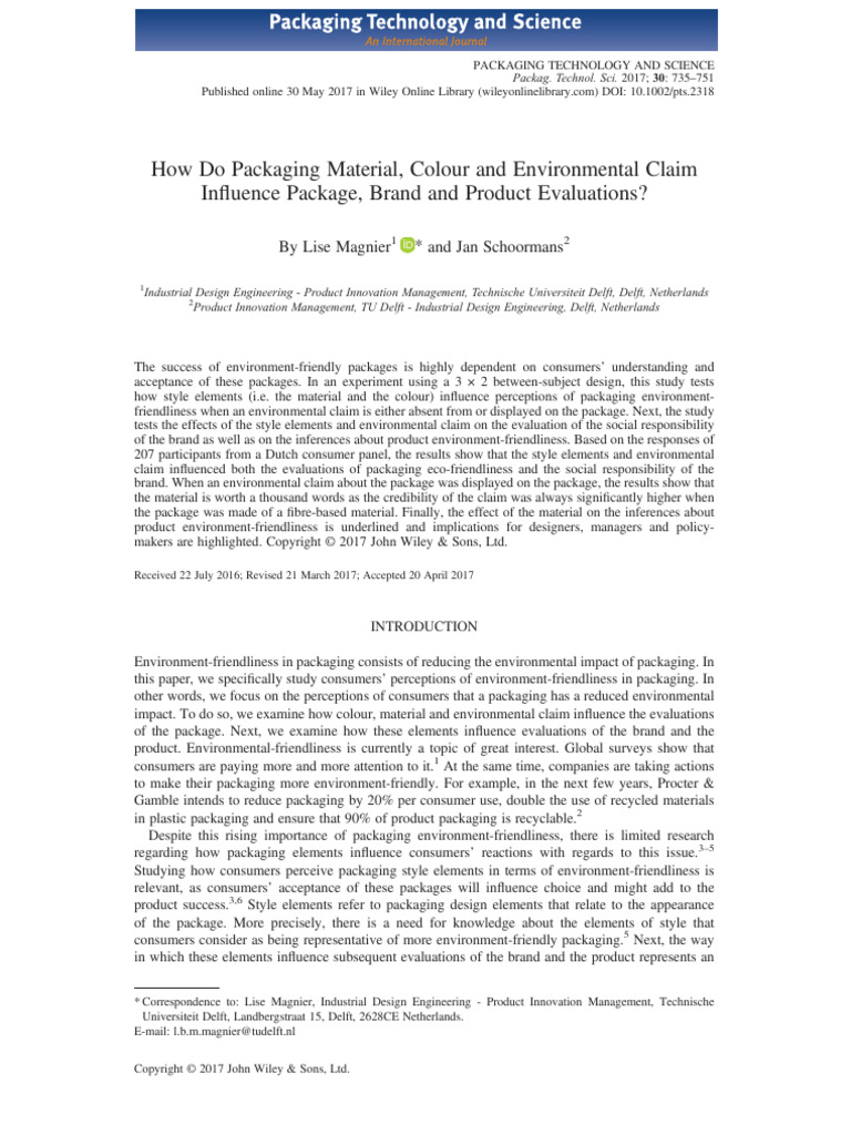 How Do Packaging Material, Colour and Environmental Claim | PDF ...