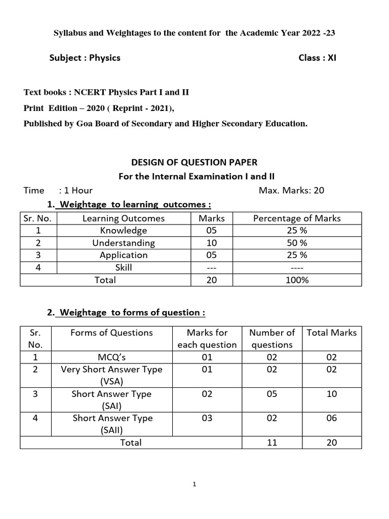Class XI Physics Syllabus & Exam Pattern 2022-23 | PDF | Acceleration ...