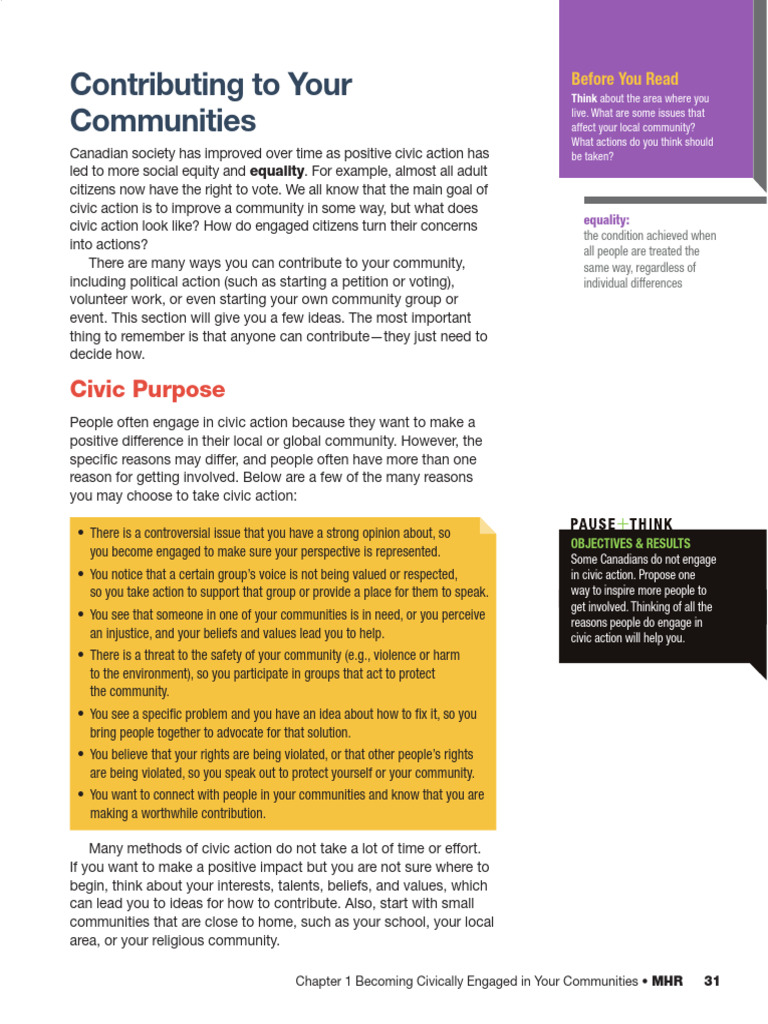 1.4 - Contributing To Your Communities | PDF | Volunteering | Community