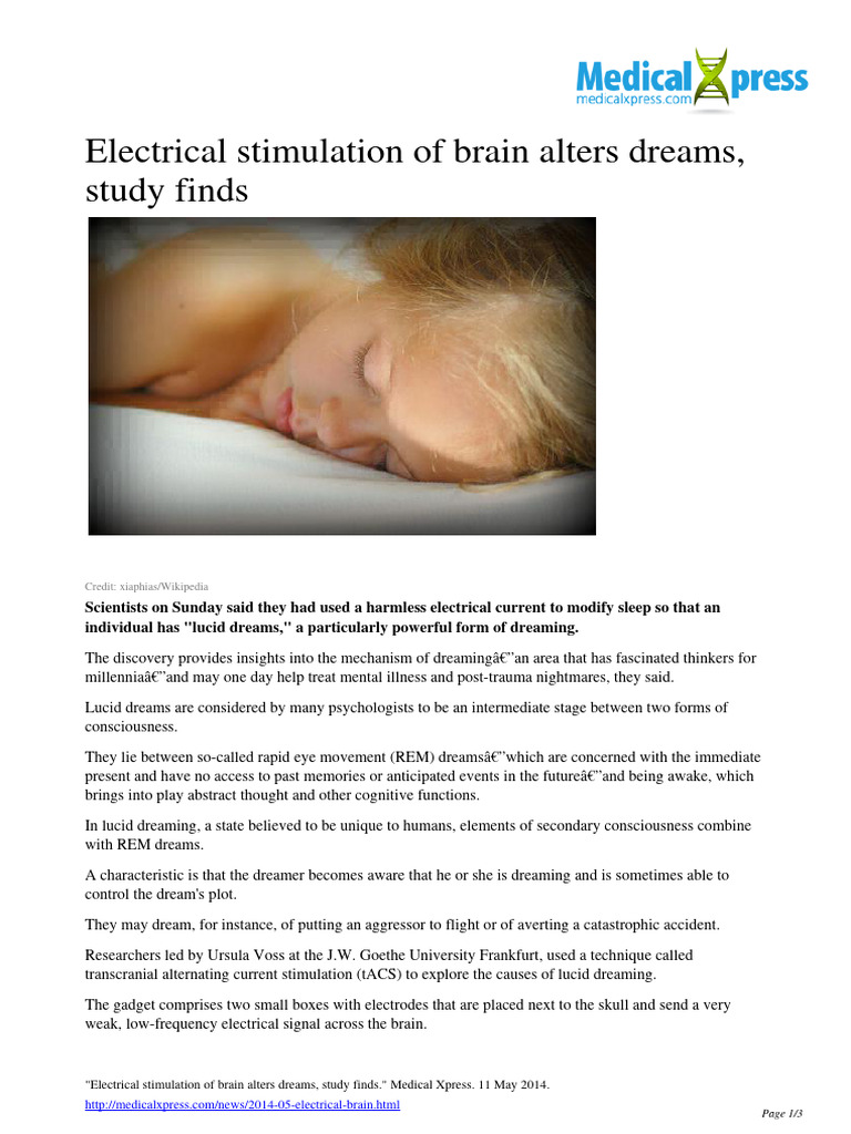 Electrical Stimulation of Brain Alters Dreams | PDF | Dream | Lucid Dream
