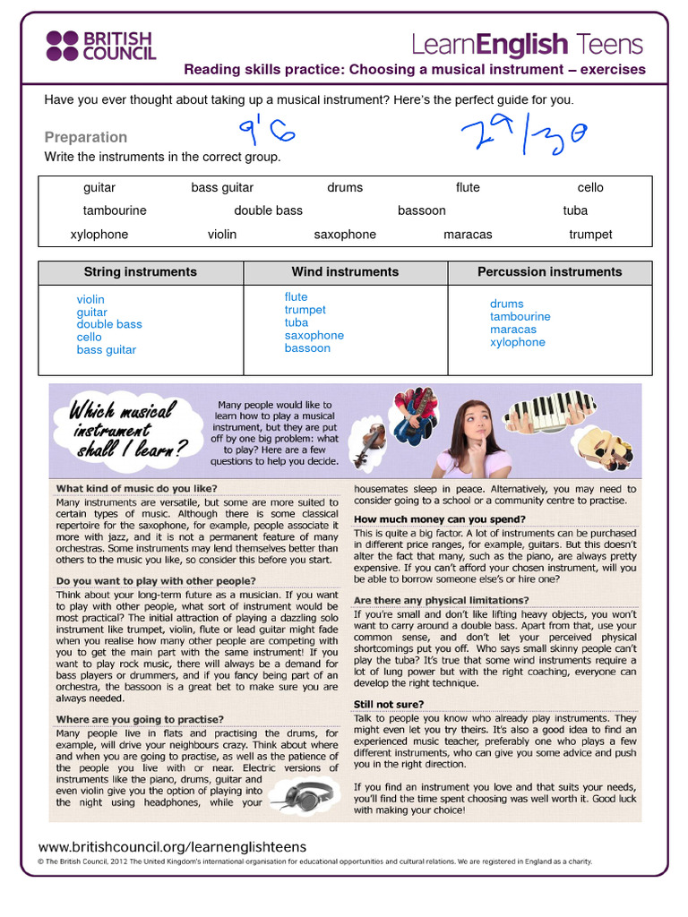 choosing_a_musical_instrument_-_exercises_1 (2) | PDF