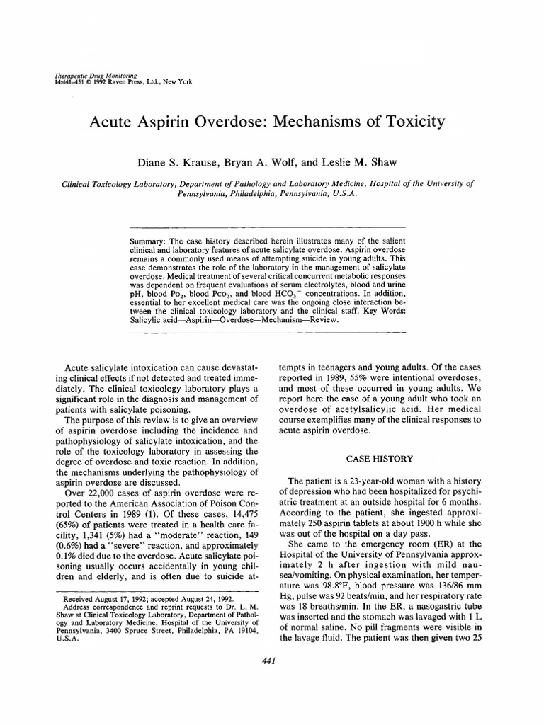 Acute Aspirin Overdose Mechanisms of Toxicity .1 | PDF