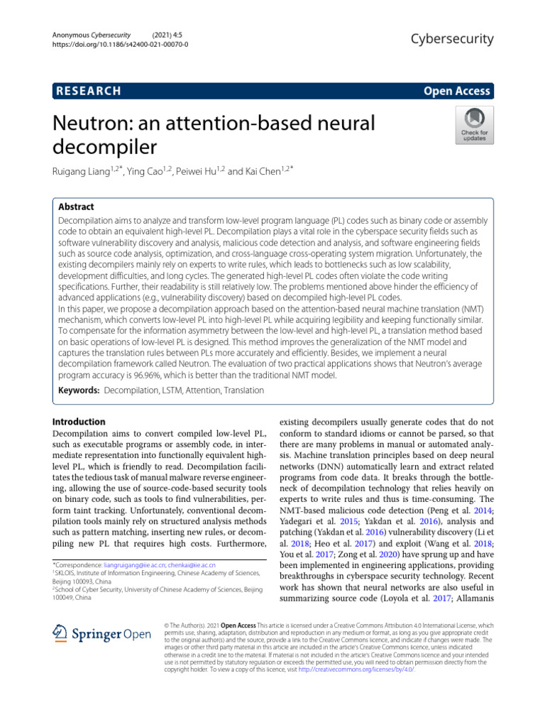 Neutron: An Attention-Based Neural Decompiler | PDF