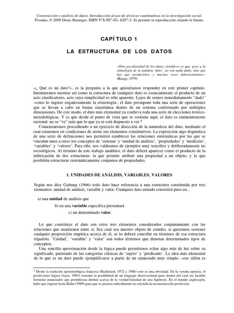 Baranger, D. (1992) - Construcción y Análisis de Datos. Cap 1 y 5.2 | PDF