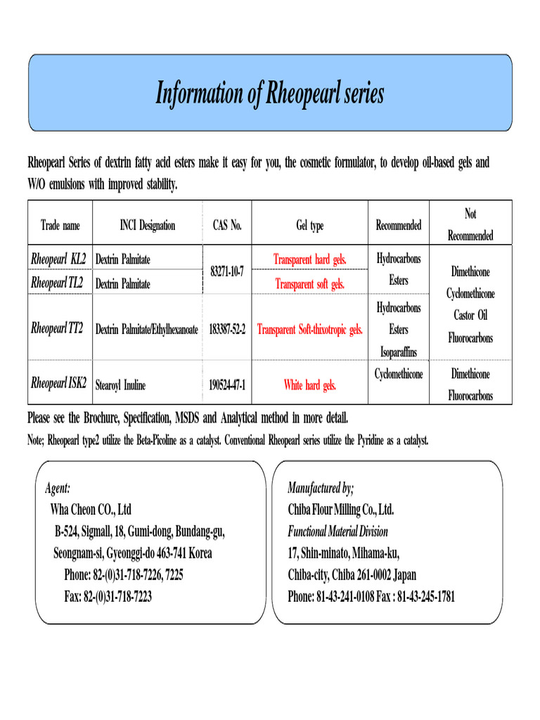 Rheopearl KL2 Leaflet | PDF | Ester | Organic Chemistry
