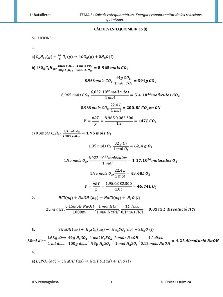 Solucions Full I Estequiometria Pdf