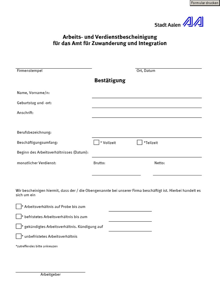 Arbeits Verdienstbescheinigung | PDF