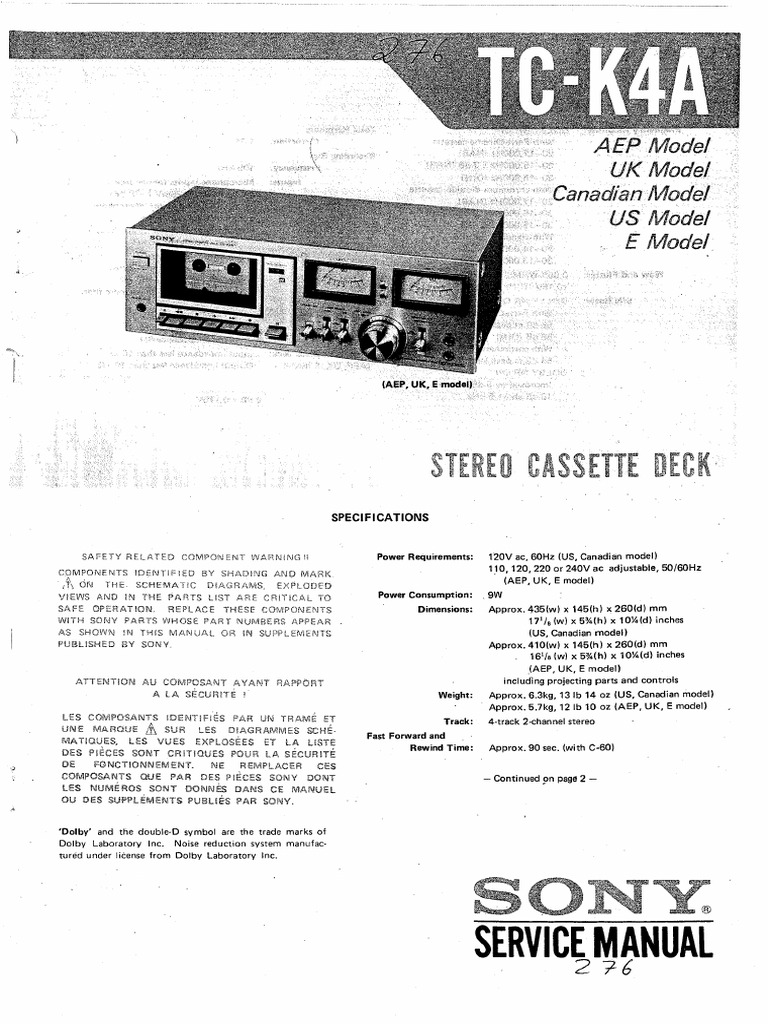 Sony Tc-K4a SM | PDF