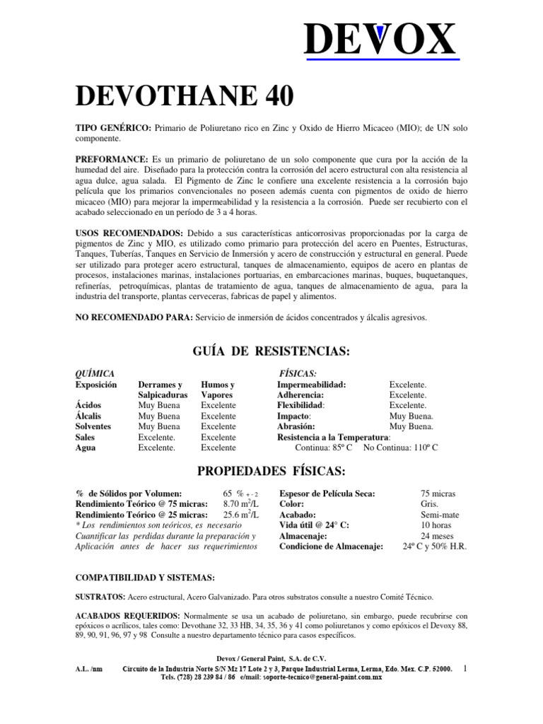 Devothane 40 Mioz | PDF | Corrosión | Agua