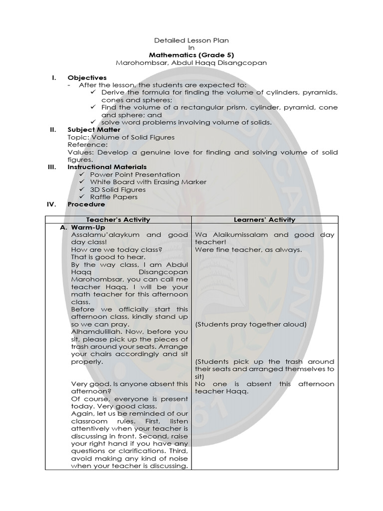 GED110 Detailed Lesson Plan | PDF
