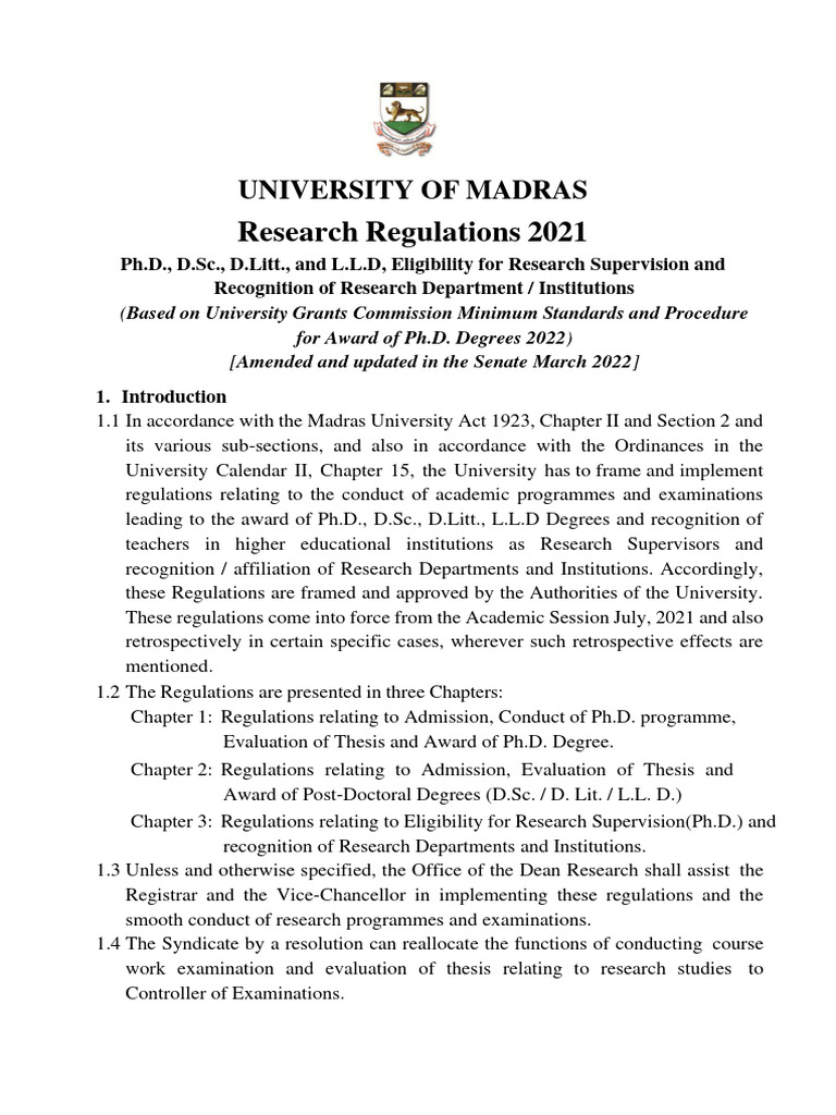 PHD Regulations | PDF | Doctor Of Philosophy | University And College ...