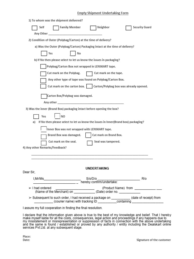 Empty Parcel Form (Final) | PDF | Freight Transport