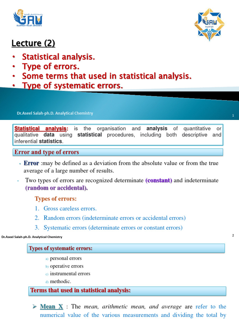 Lec. 2 Statistical Analysis | PDF | Errors And Residuals | Statistics