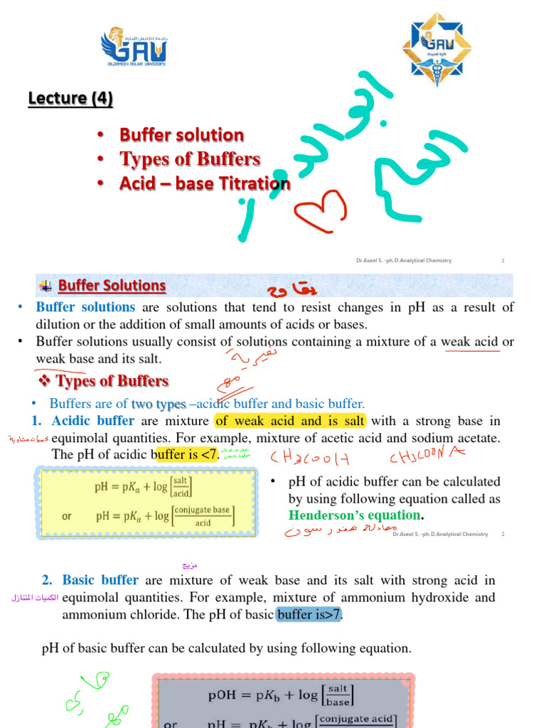 Lec 4 Buffer Solution And Titration Pdf Chemistry Titration