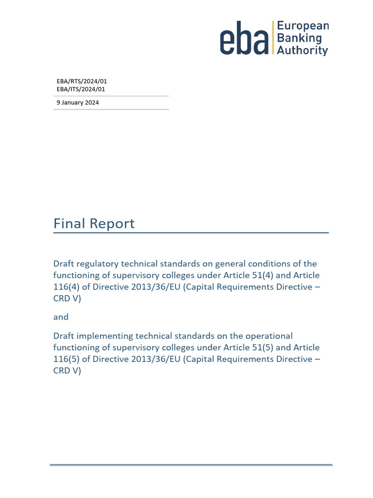 Supervisory Colleges Regulatory Standards | PDF