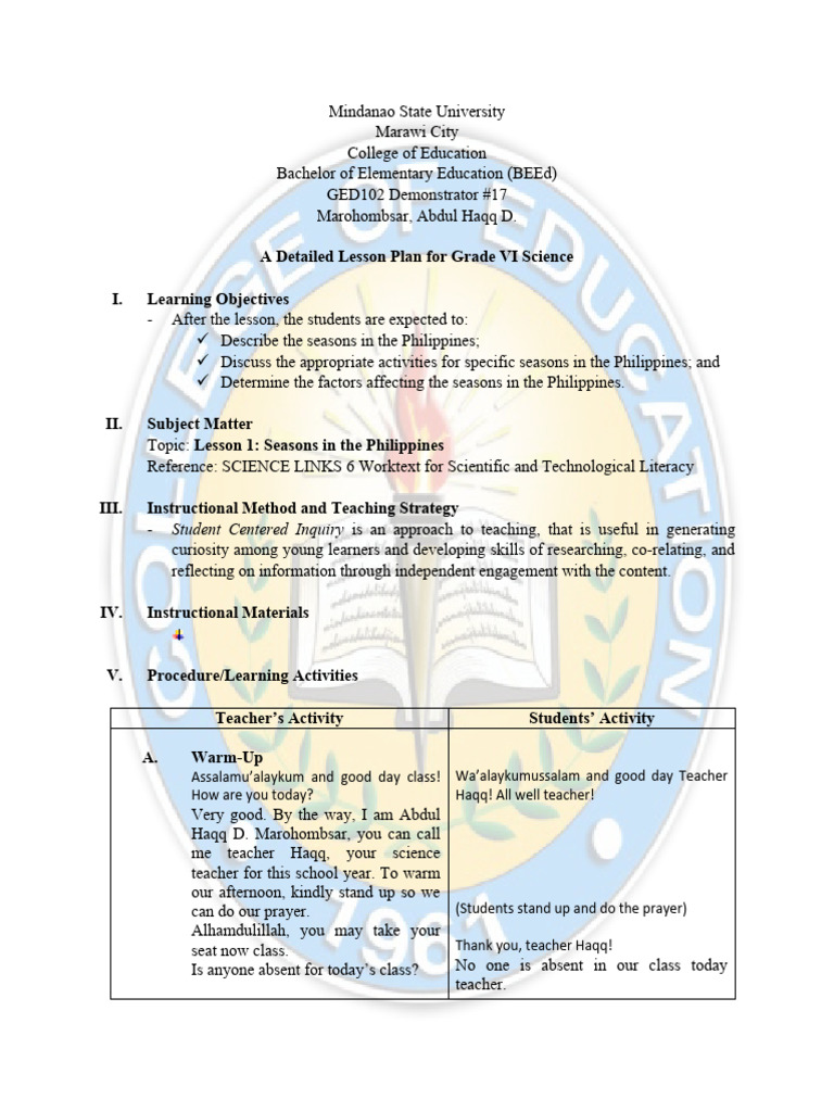 GED102 (Detailed Lesson Plan) | PDF | Teachers | Lesson Plan