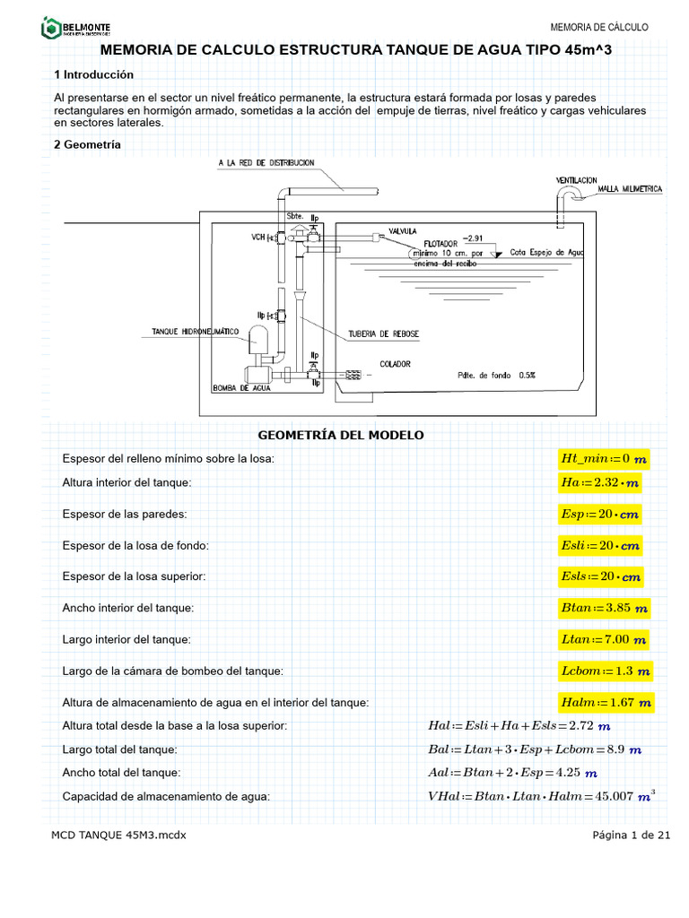 Memoria de Calculo Estructura Tanque De | PDF Memoria de Calculo Estructura Tanque De | PDF