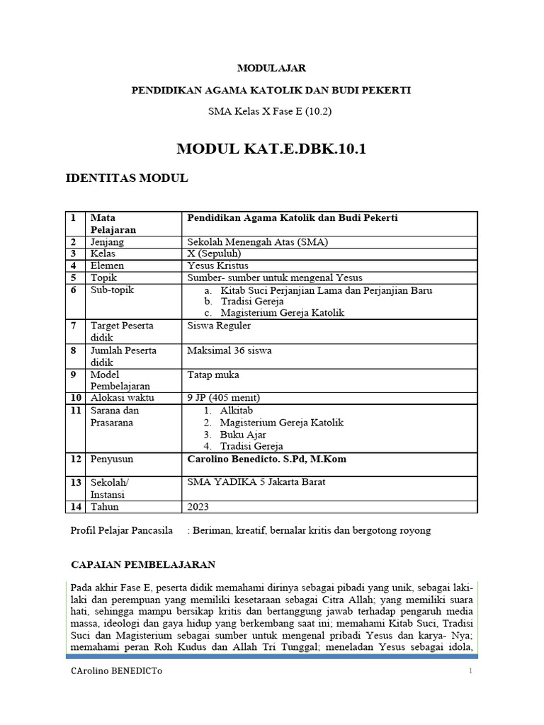 Modul Ajar Pendidikan Agama Katolik Dan Budi Pekerti - Sumber-Sumber Untuk Mengenal Yesus - Fase ...