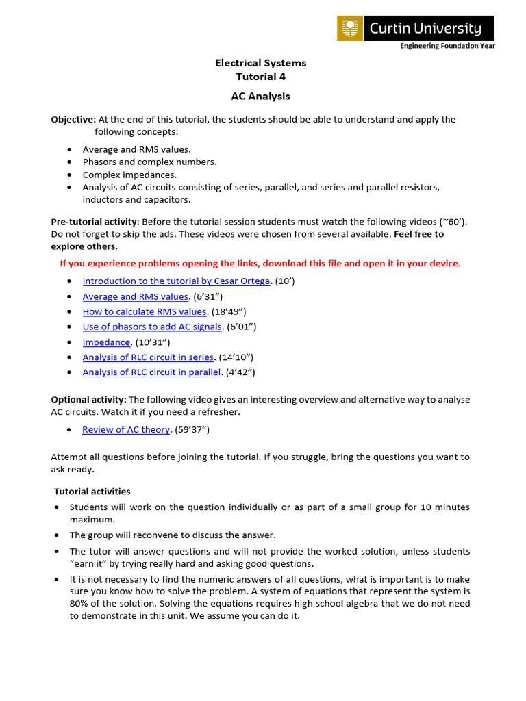 AC Circuit Analysis Tutorial Guide | PDF | Electrical Impedance ...