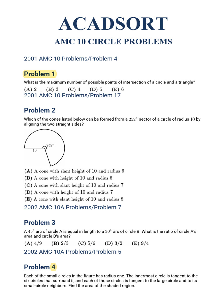 Amc 10 Circle Problems 2 | PDF | Circle | Area